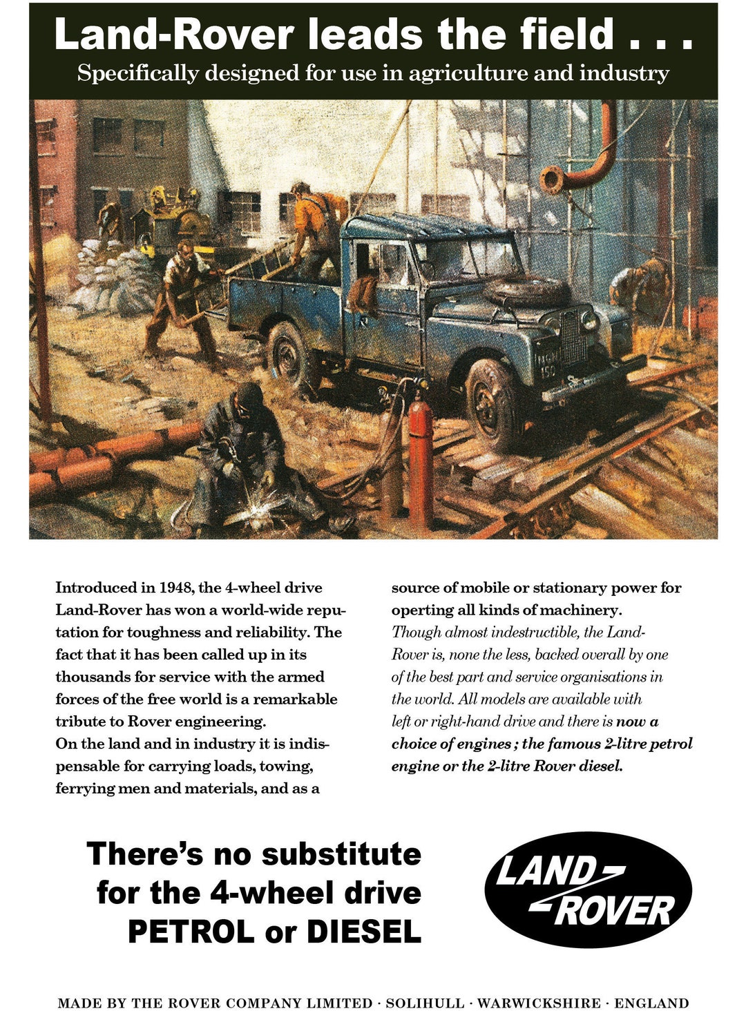 Vintage Style 1950's 1960's Land Rover Motoring Advert Poster, Print ...