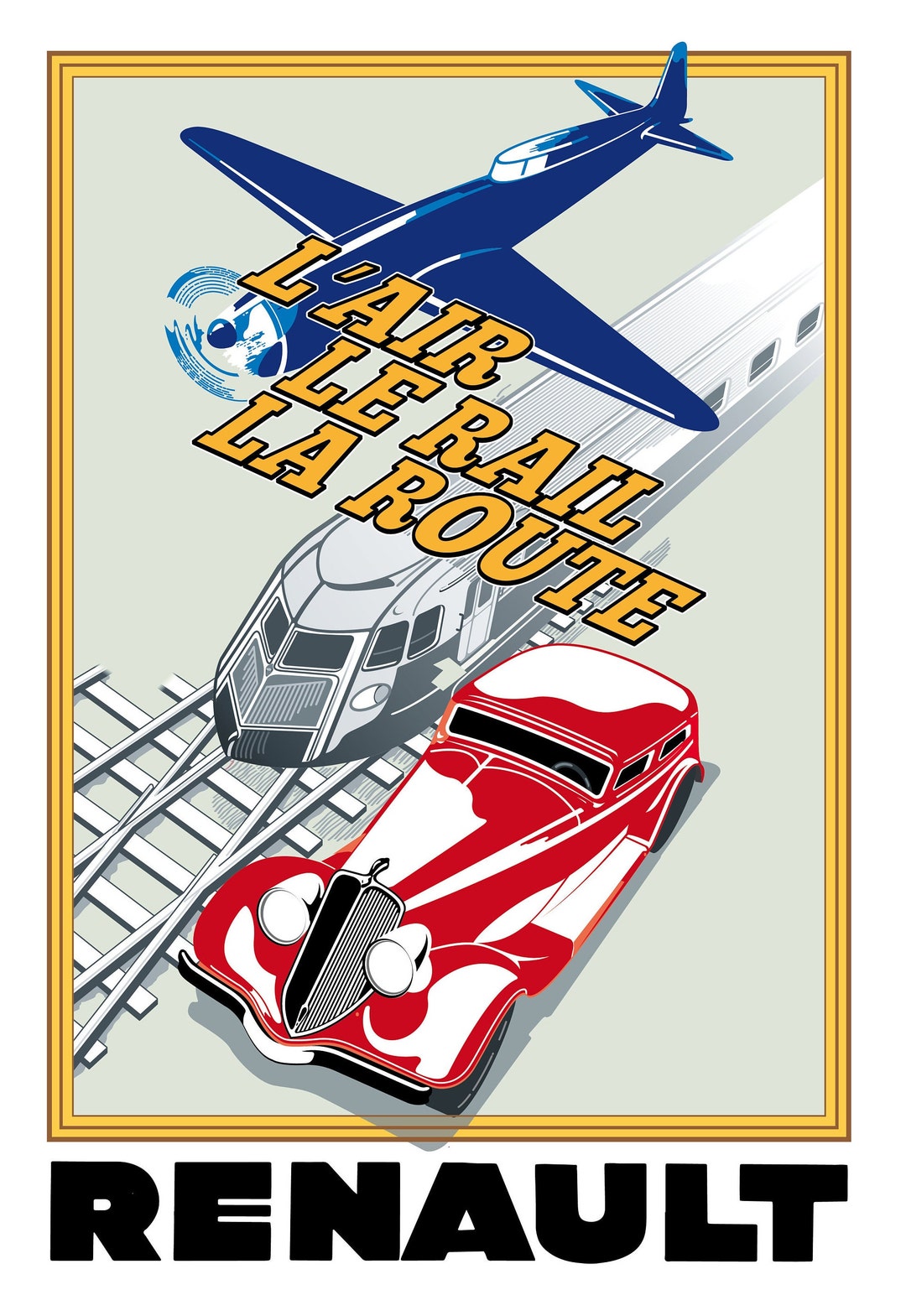 Vintage Style 1930's Art Deco Renault Car Train Aeroplane Motoring ...