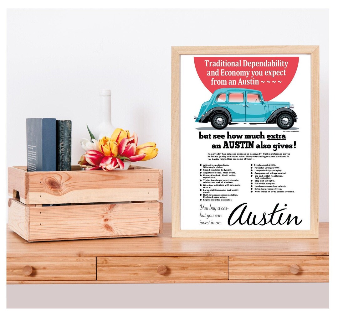Vintage Austin Ten Car Advert Poster, Retro Style Print - Etsy