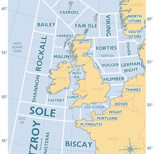 Shipping Forecast Map Print, UK Coastal Regions, Nautical Chart - Etsy UK