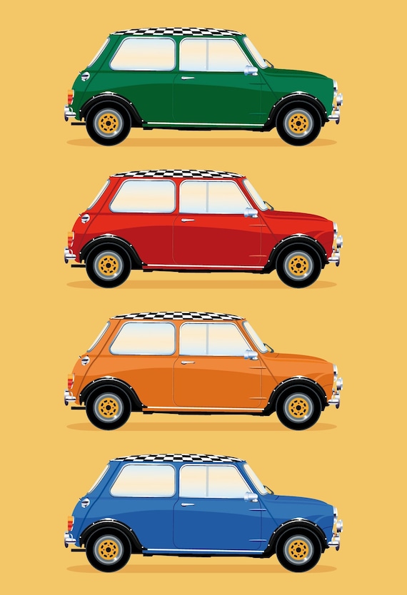4 Mini Cooper Classic Iconic Car Illustration Art Profile - Etsy UK