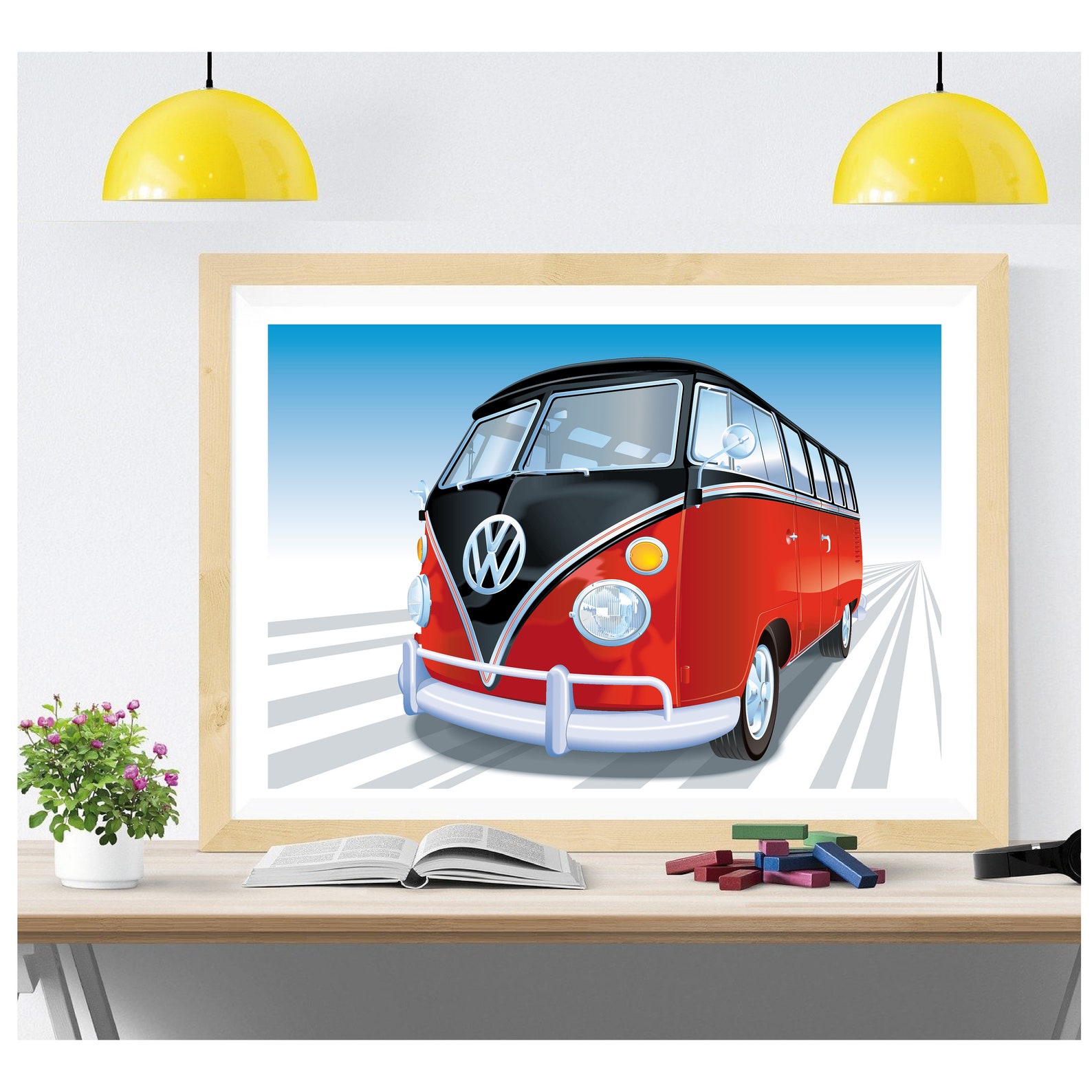 Volkswagen Kombi Microbus Transporter Vintage Classic Illustration Wall ...