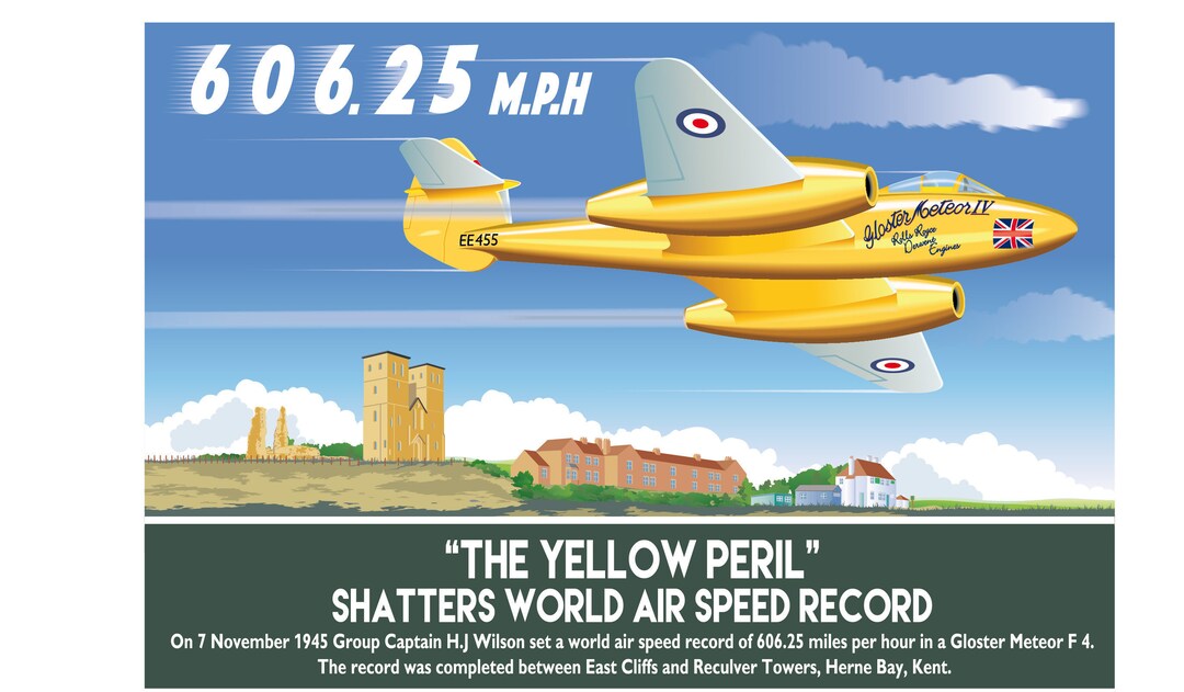 Vintage Gloster Meteor World Speed Record Poster, Yellow Peril Print - Etsy