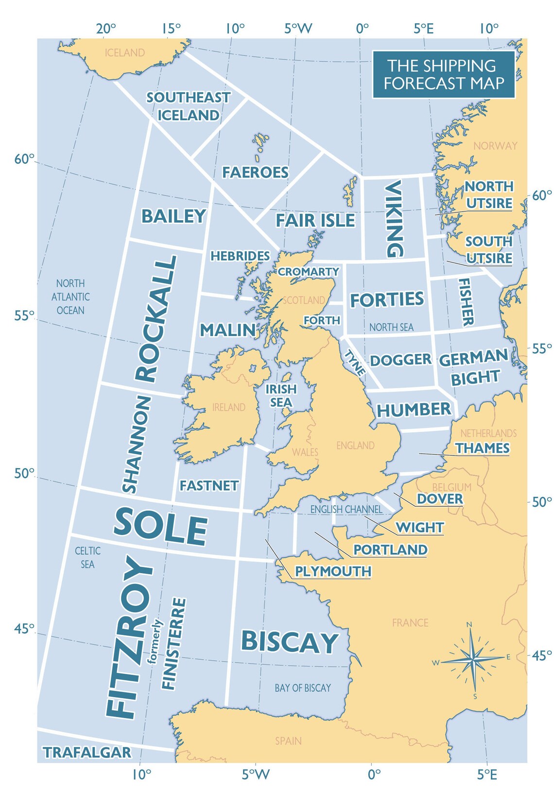 Shipping Forecast Regions Map Print Souvenir Gift Poster | Etsy