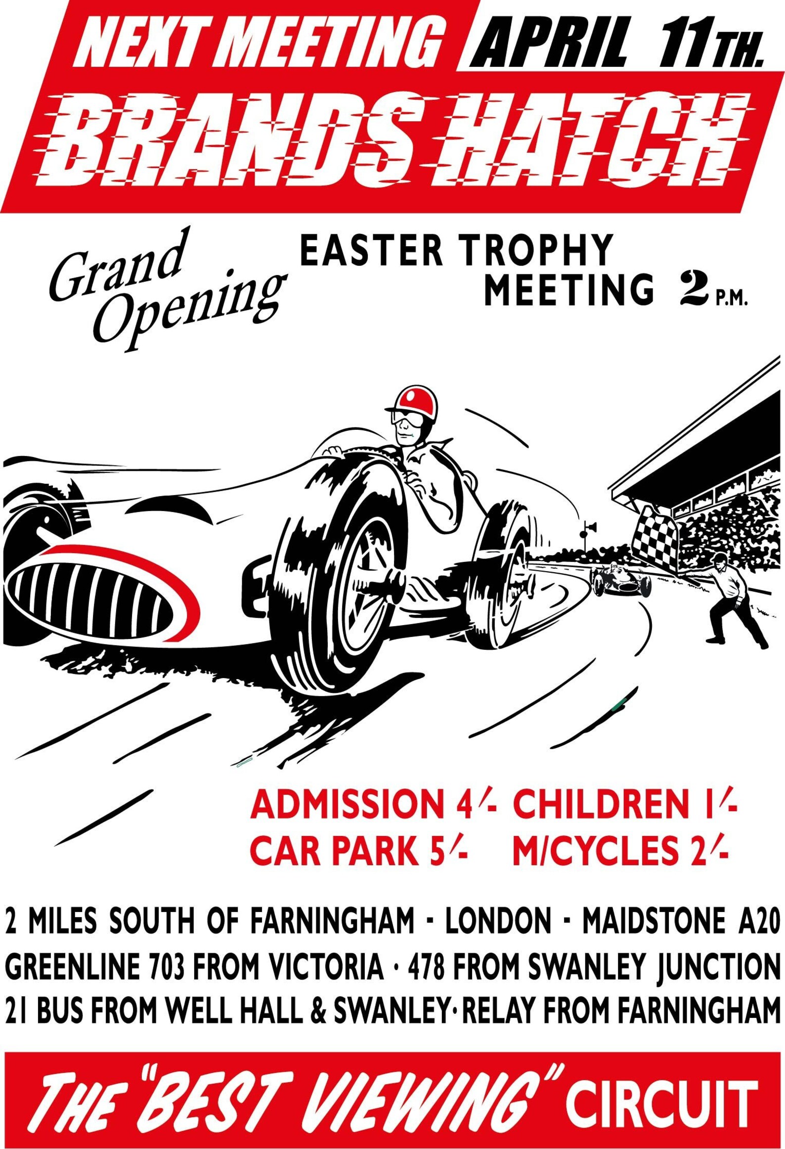 Vintage Style Brands Hatch Opening Meeting 1950 Poster, Racing Motoring ...