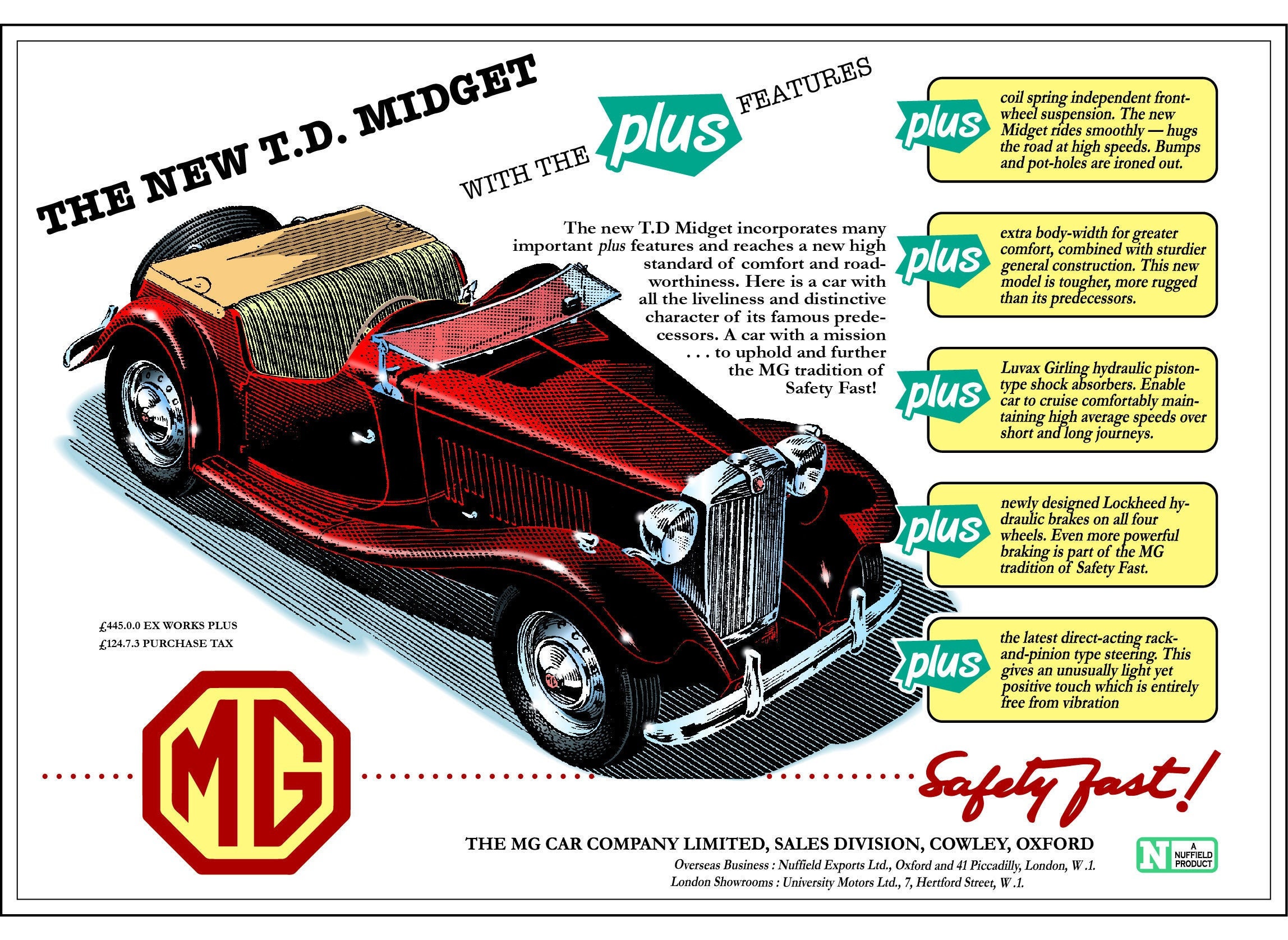 Vintage Style 1950's MG TD Midget Motoring Advert Poster, Print ...