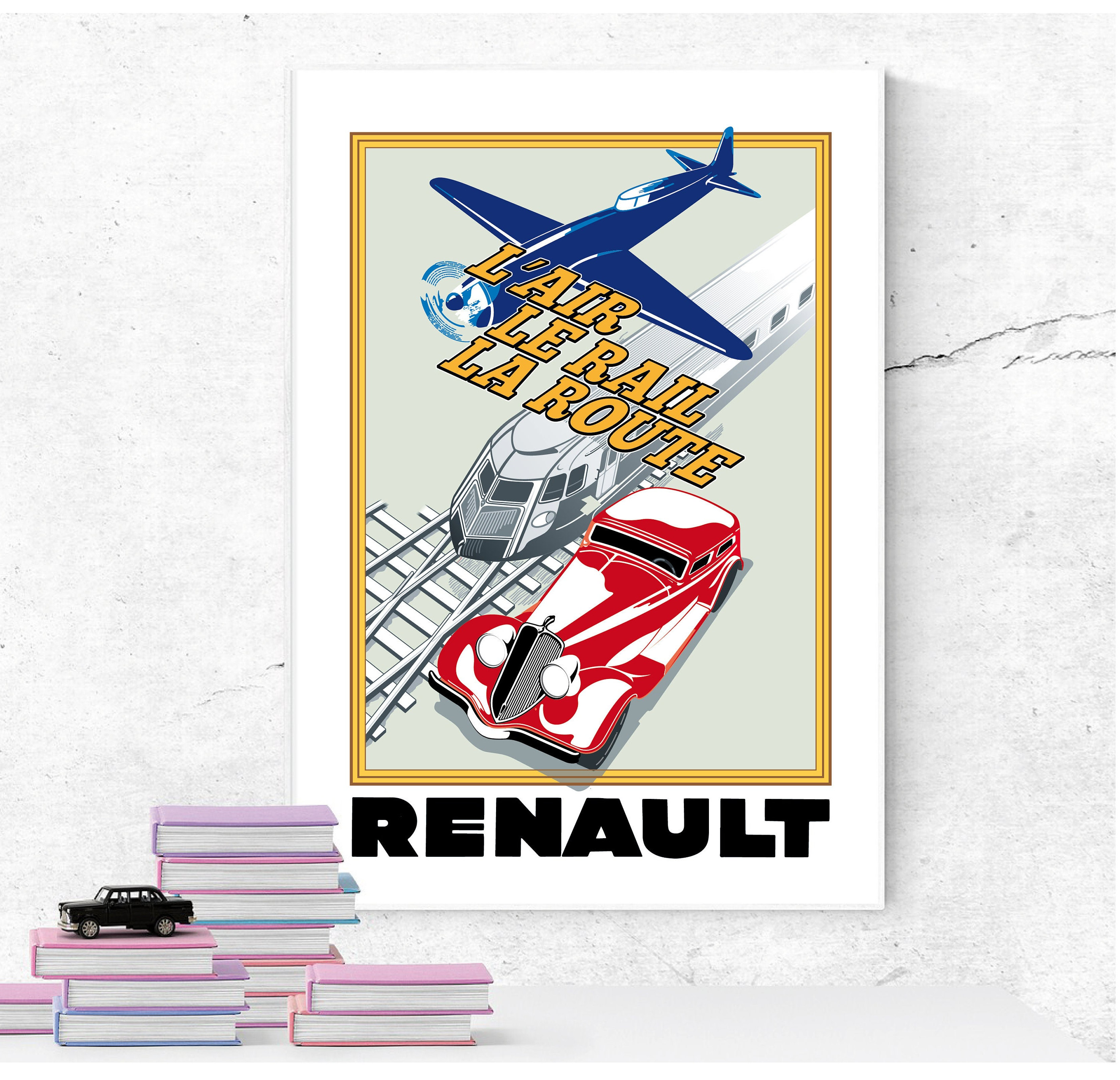 Vintage Style 1930's Art Deco Renault Car Train Aeroplane Motoring ...