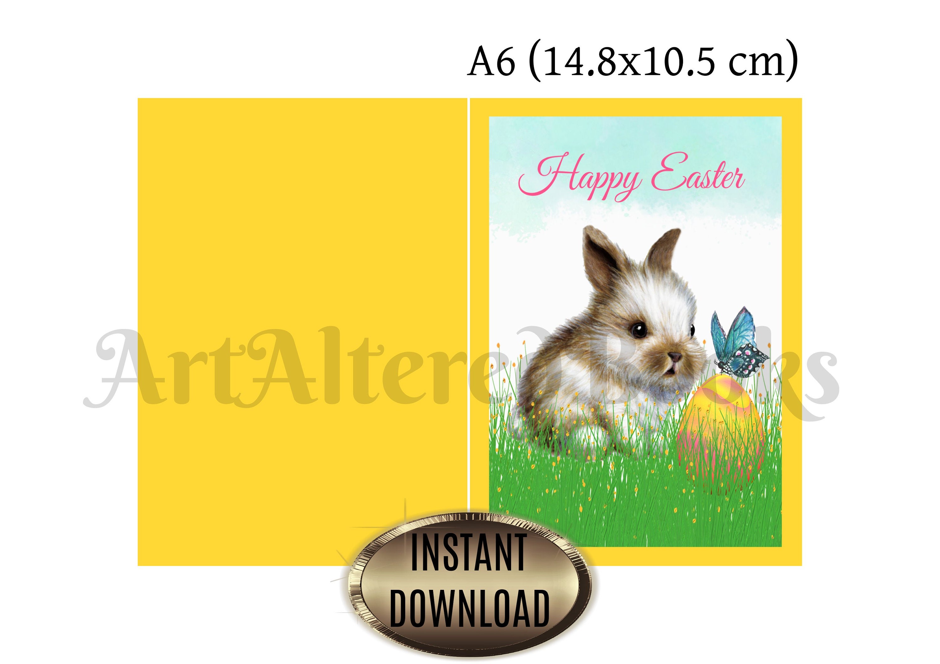 Easter Printable Card With Rabbit, Egg and Butterfly Happy Easter ...