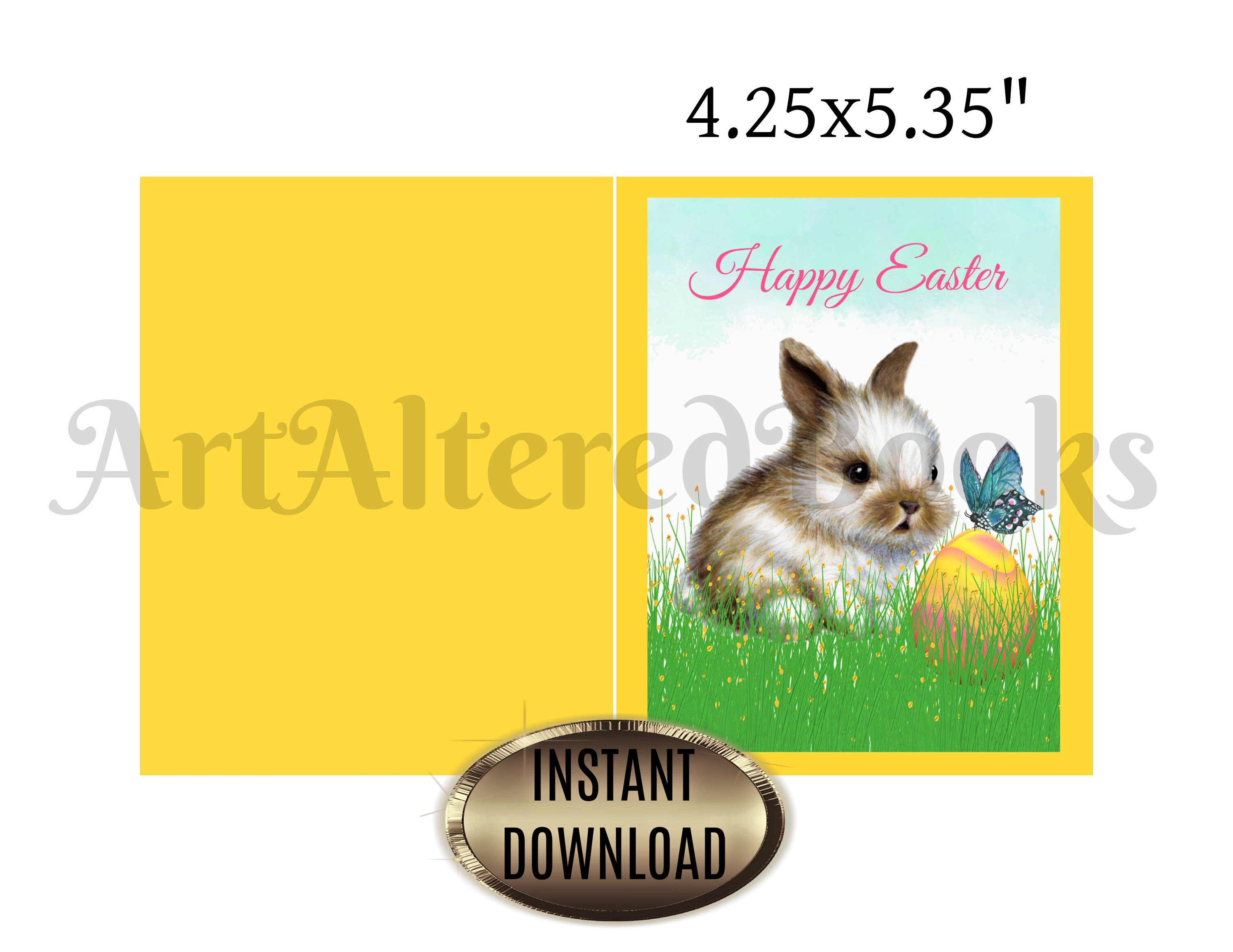 Easter Printable Card With Rabbit, Egg and Butterfly Happy Easter ...