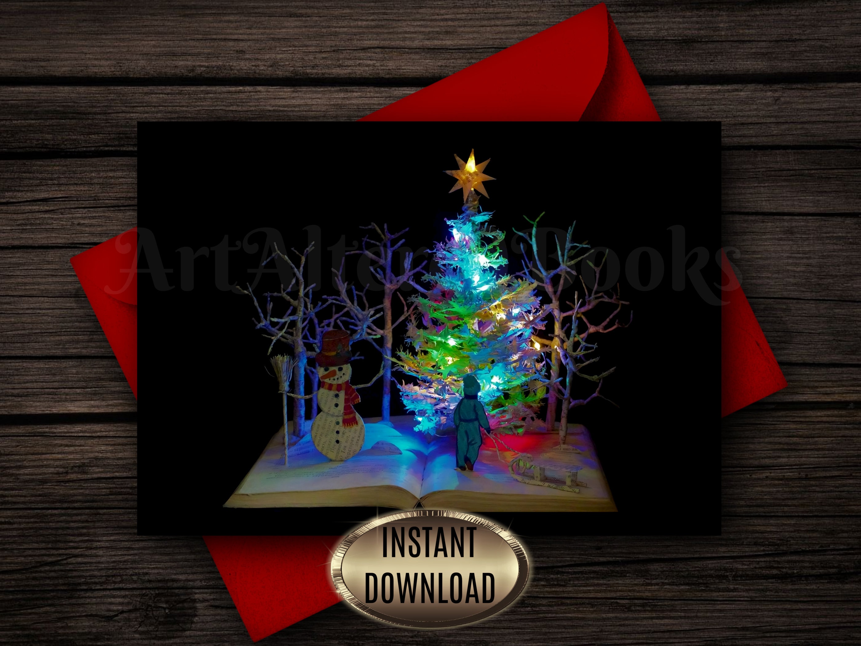 Printable Christmas Card Book Sculpture Art Card Christmas - Etsy