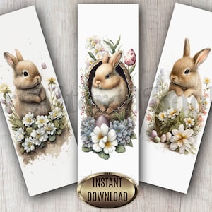 Printable Easter Bookmark Set With Rabbits| Digital Bookmarks Bunny ...