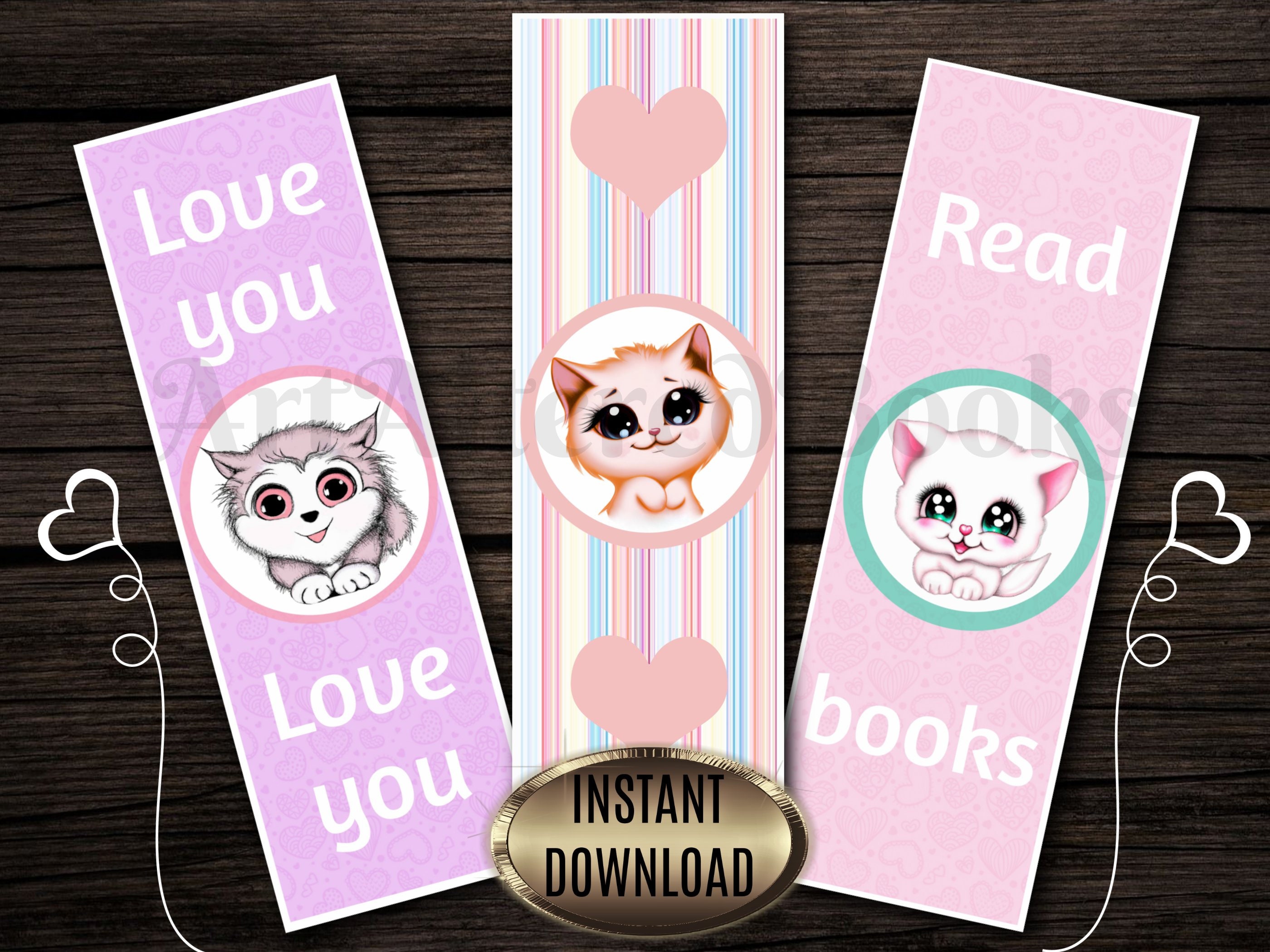 Printable Valentine’s Bookmark Set With Cats| Cute Cat Digital ...