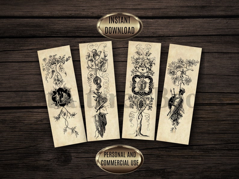 Set of 4 Antique Printable Bookmarks Renaissance Bookmark Journal ...