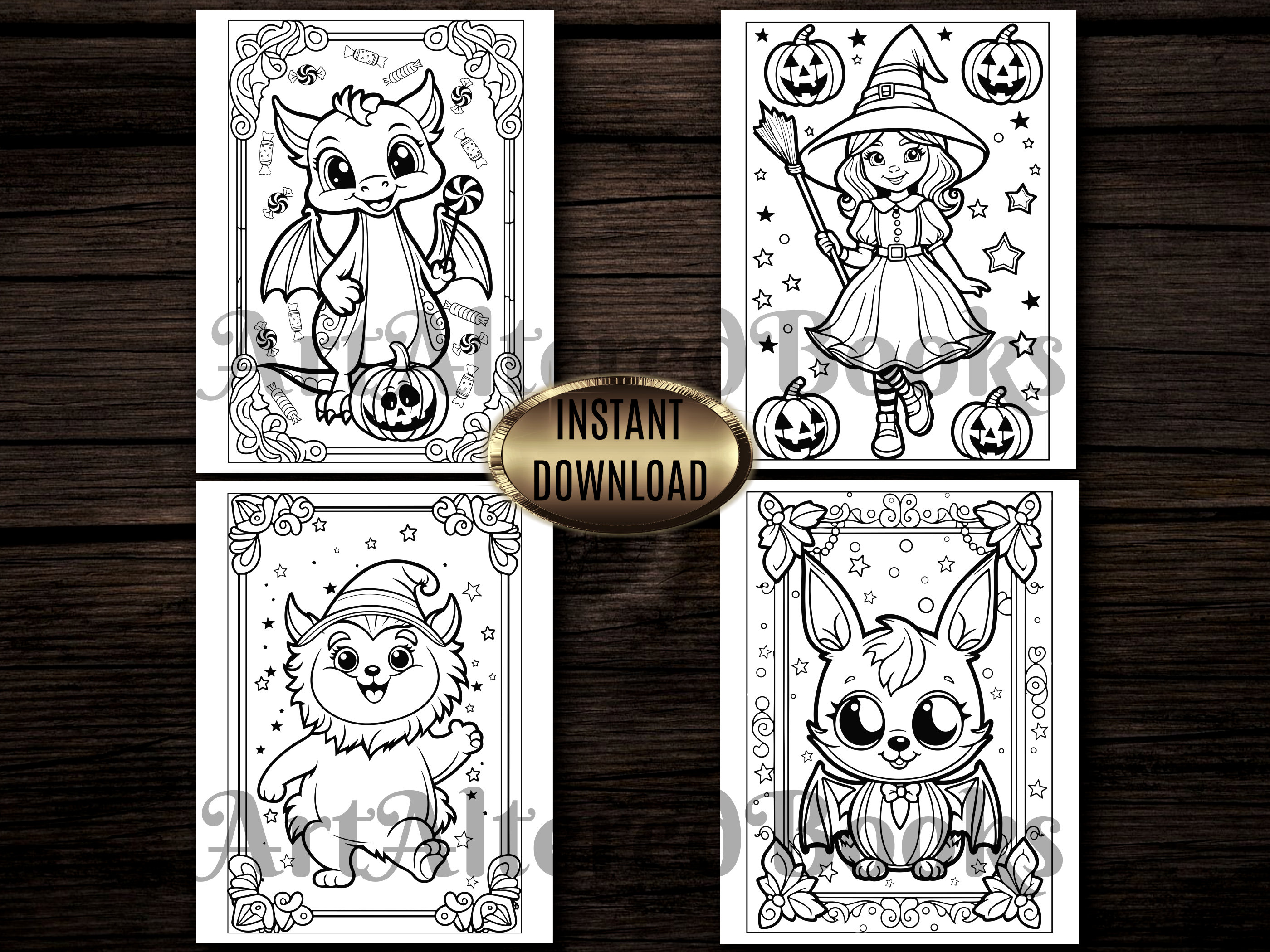 Printable Cute Halloween Coloring Page Set of 24 Kids Halloween ...