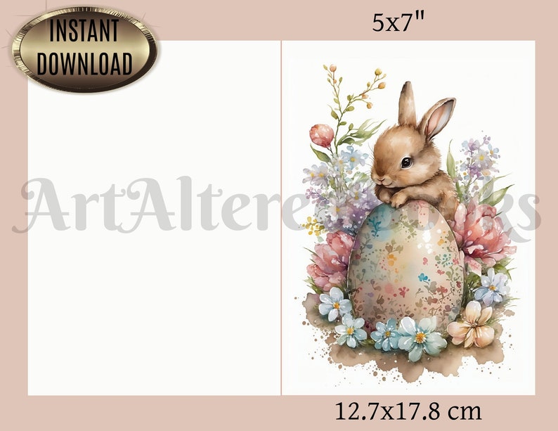 Watercolor Bunny Easter Printable Card Little Rabbit Digital Card Bunny ...