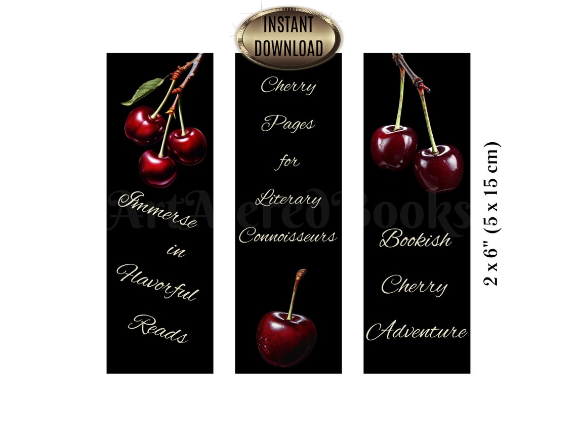 Cherry Printable Bookmark Set of 5 Bookmarks Bookmark Sheets Print and ...