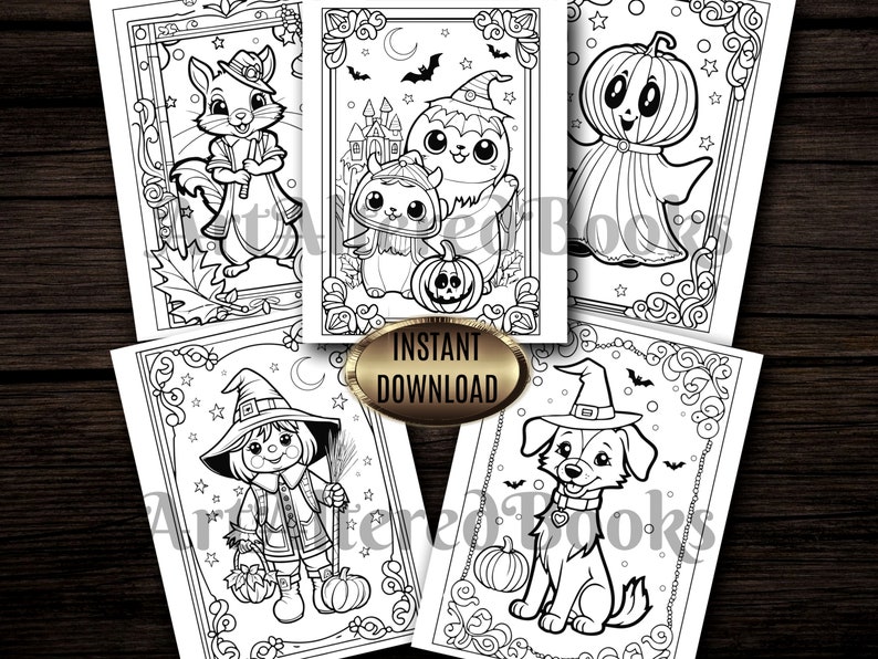 Cute Printable Halloween Coloring Page Set of 24: Kids Halloween ...