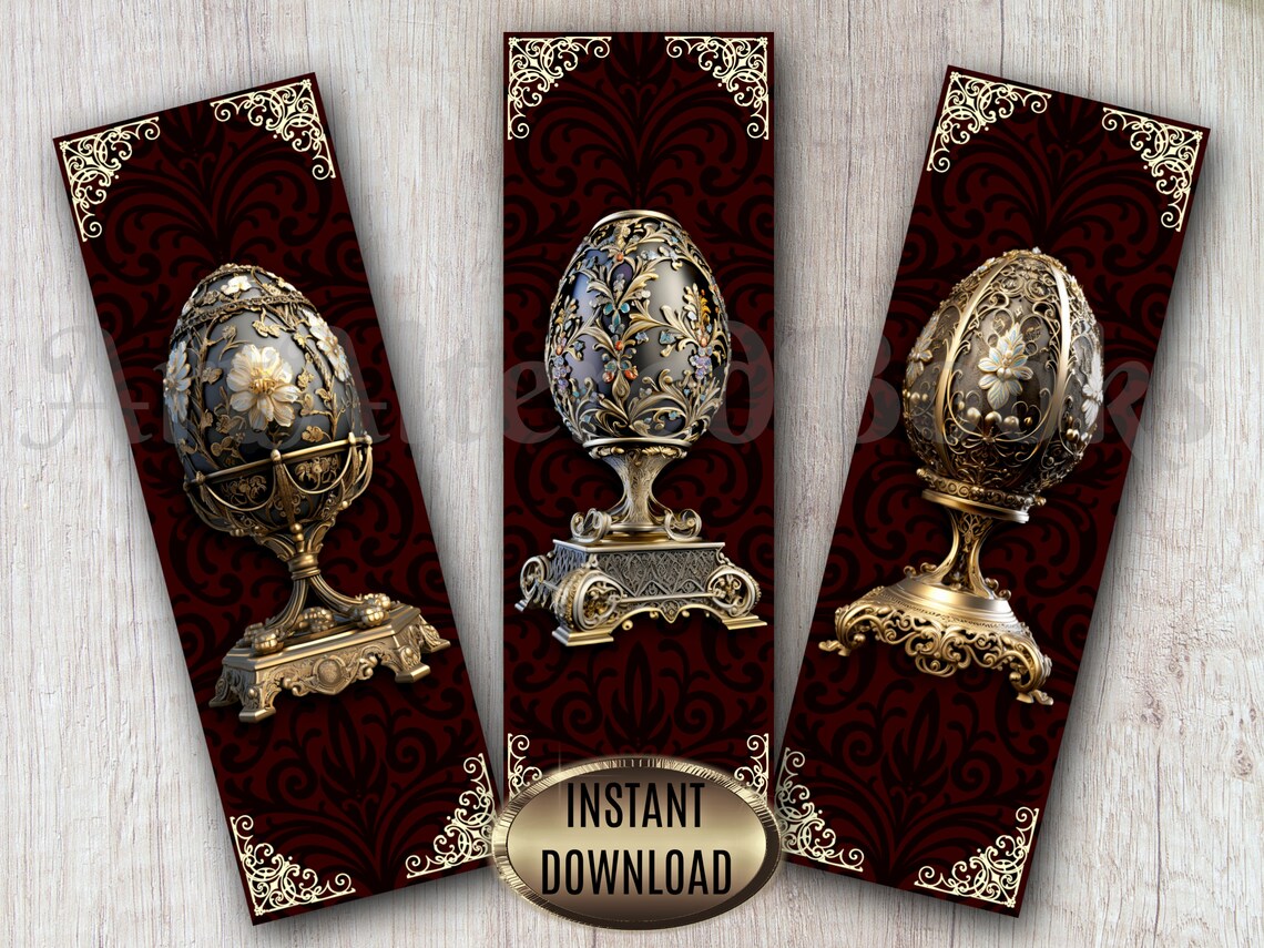 Printable Bookmarks With Decorative Jewelry Eggs in Vintage - Etsy