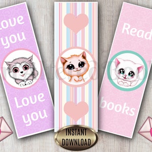 Printable Valentine’s Bookmark Set With Cats| Cute Cat Digital ...
