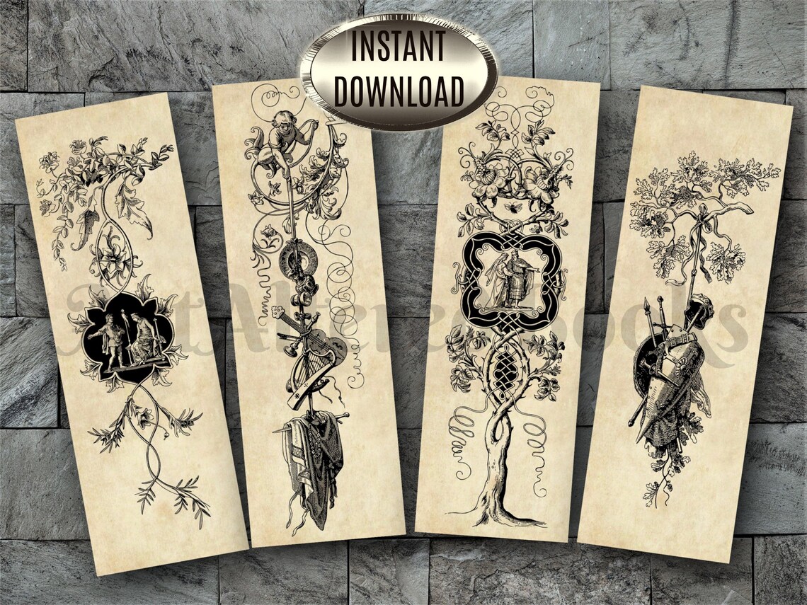 Set of 4 Antique Printable Bookmarks Renaissance Bookmark | Etsy