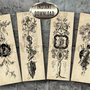 Set of 4 Antique Printable Bookmarks Renaissance Bookmark | Etsy