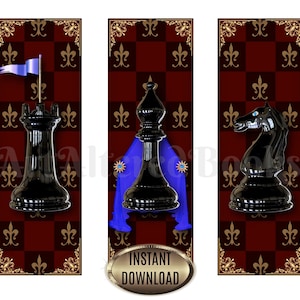 Set of 3 Printable Bookmarks With Black Chess Pieces| Chess Rook ...