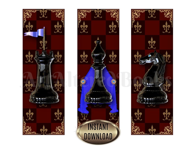 Set of 3 Printable Bookmarks With Black Chess Pieces| Chess Rook ...