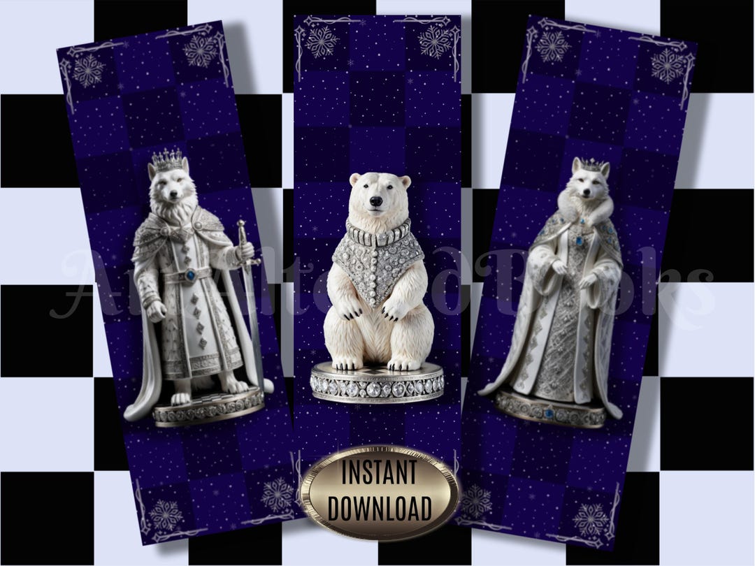 Set of 6 Enchanted Winter Printable Chess Piece Bookmarks for Book ...