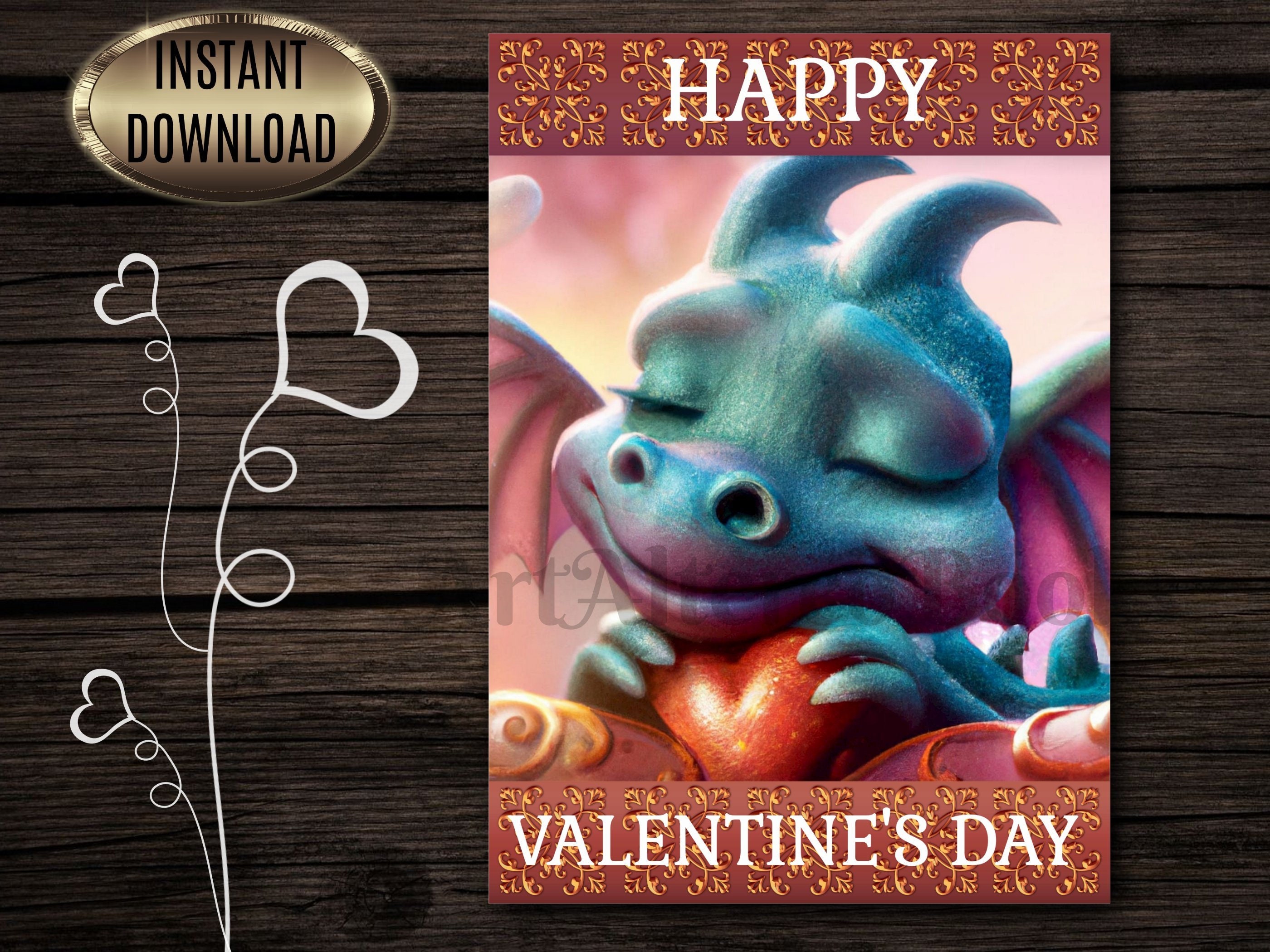 Printable Happy Valentines Day Card With Baby Dragon| Сute Digital ...