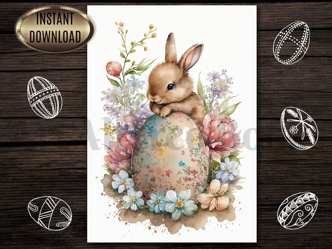 Watercolor Bunny Easter Printable Card| Little Rabbit Digital Card ...