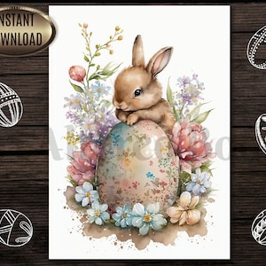 Watercolor Bunny Easter Printable Card| Little Rabbit Digital Card ...