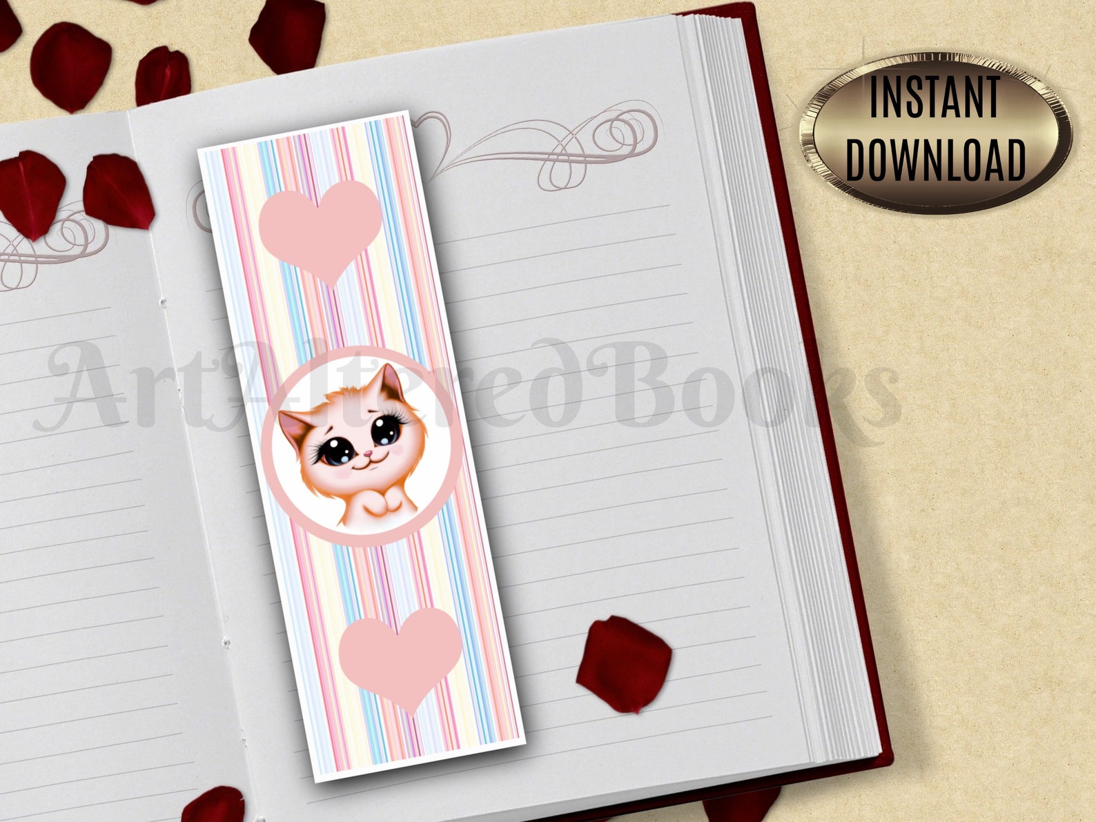 Printable Valentines Bookmark Set With Cats Cute Cat Digital - Etsy