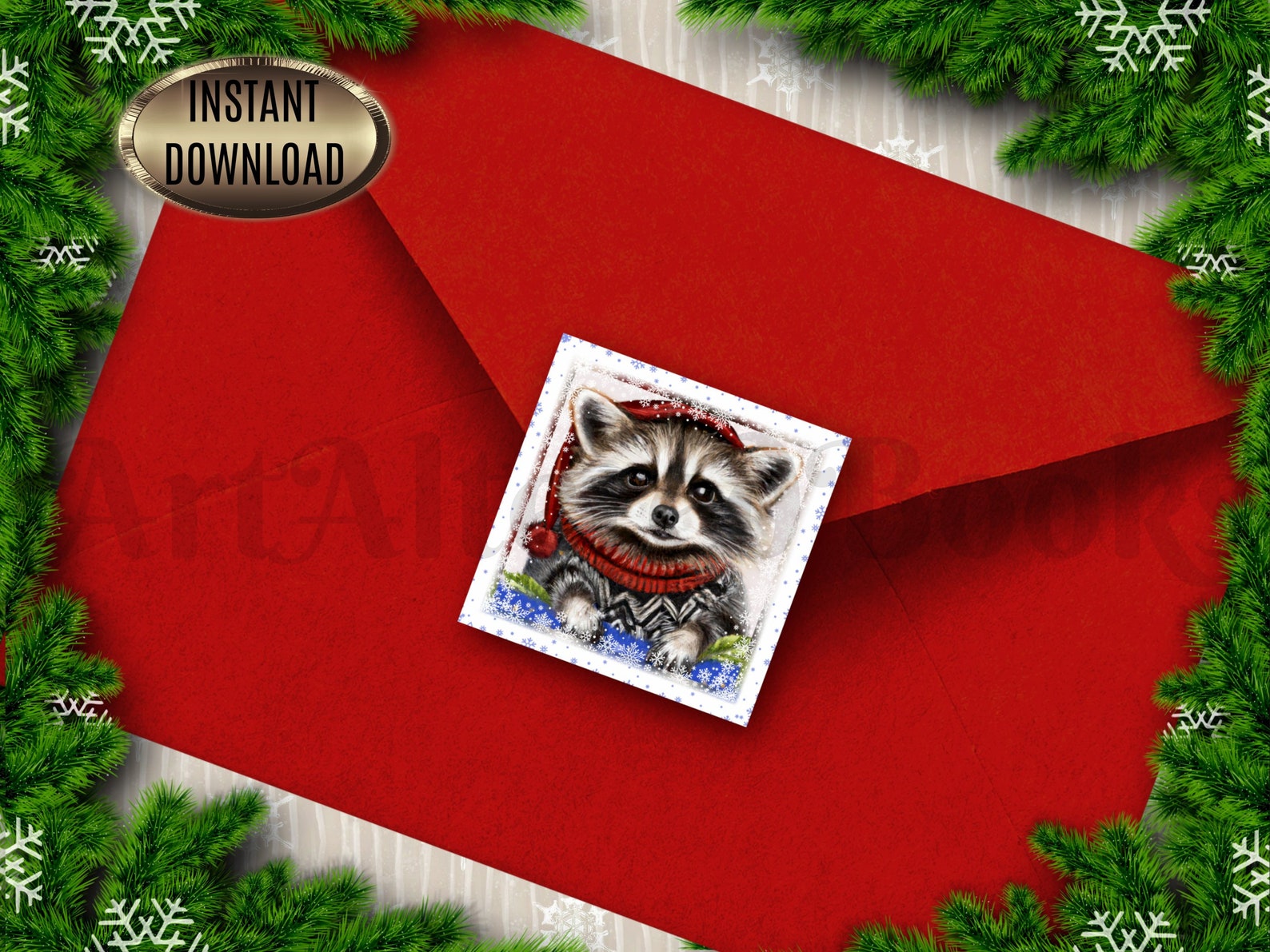 Printable Christmas Set With Raccoon| Digital Winter Raccoon Cards ...
