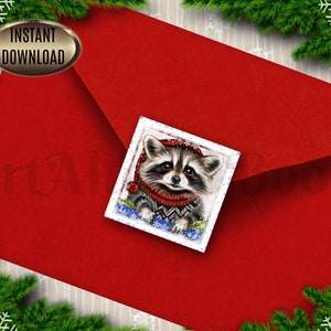 Printable Christmas Set With Raccoon| Digital Winter Raccoon Cards ...