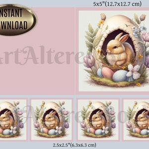 Printable Easter Cards With Bunny in Vintage Style| Rabbit Digital Card ...