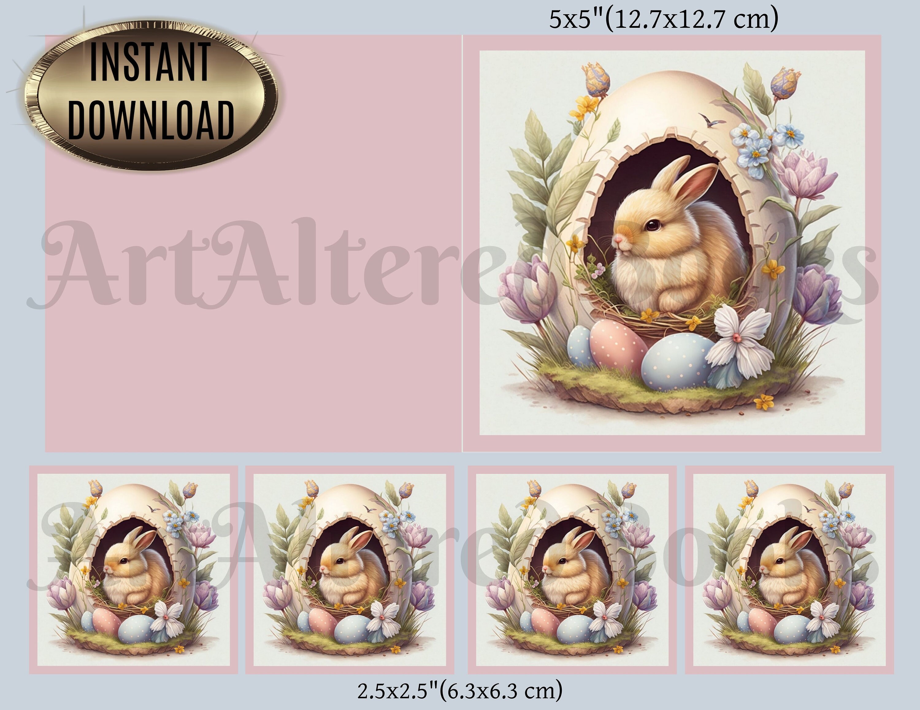 Printable Easter Cards With Bunny in Vintage Style Rabbit Digital Card ...