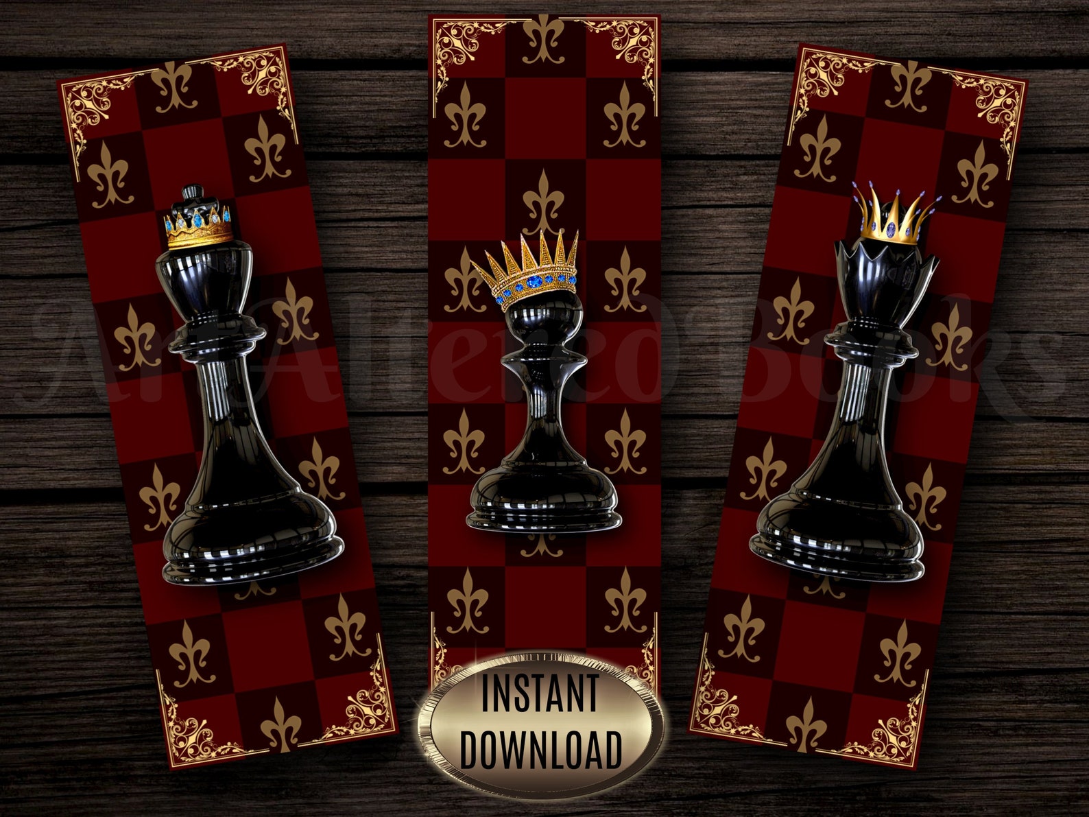 Printable Black Chess Bookmarks| Chess King Bookmark| Chess Pawn ...