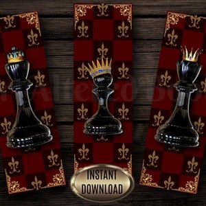 Printable Black Chess Bookmarks| Chess King Bookmark| Chess Pawn ...