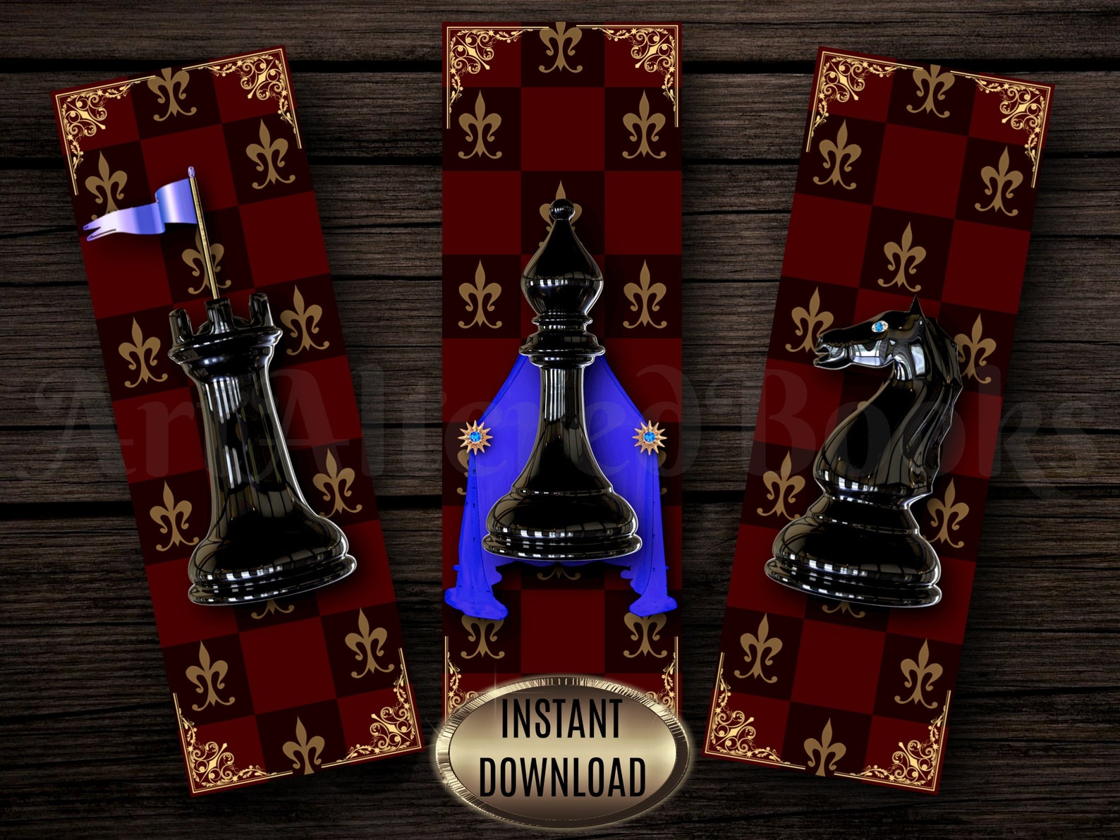 Set of 3 Printable Bookmarks With Black Chess Pieces| Chess Rook ...