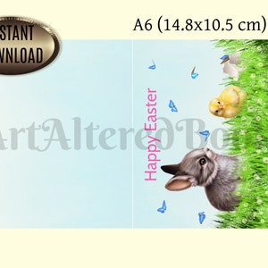 Happy Easter Printable Card With Bunny and Spring Chicken| Rabbit Card ...