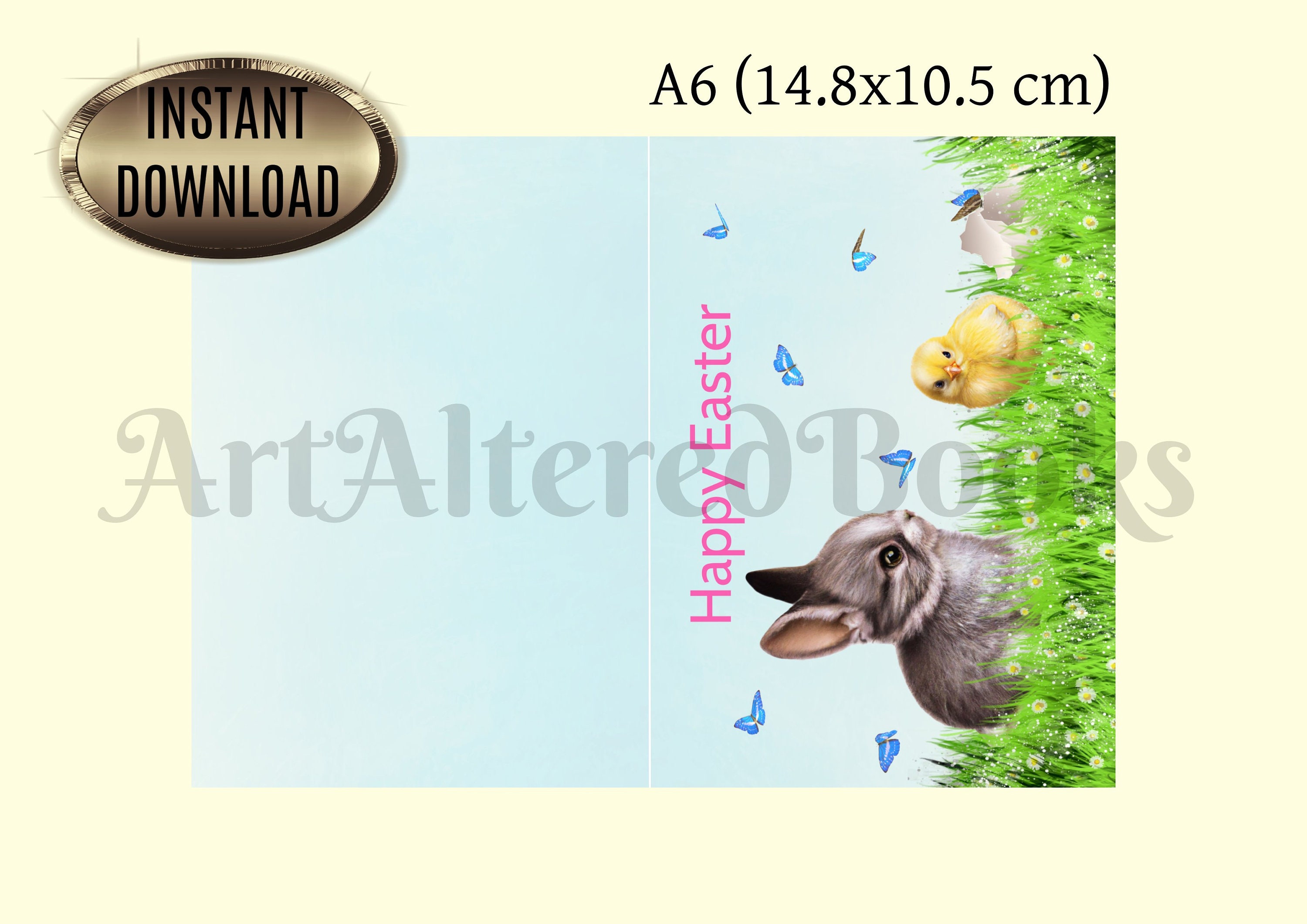 Happy Easter Printable Card With Bunny and Spring Chicken Rabbit Card ...