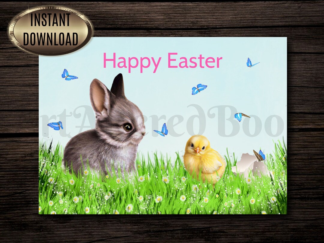Happy Easter Printable Card With Bunny and Spring Chicken| Rabbit Card ...