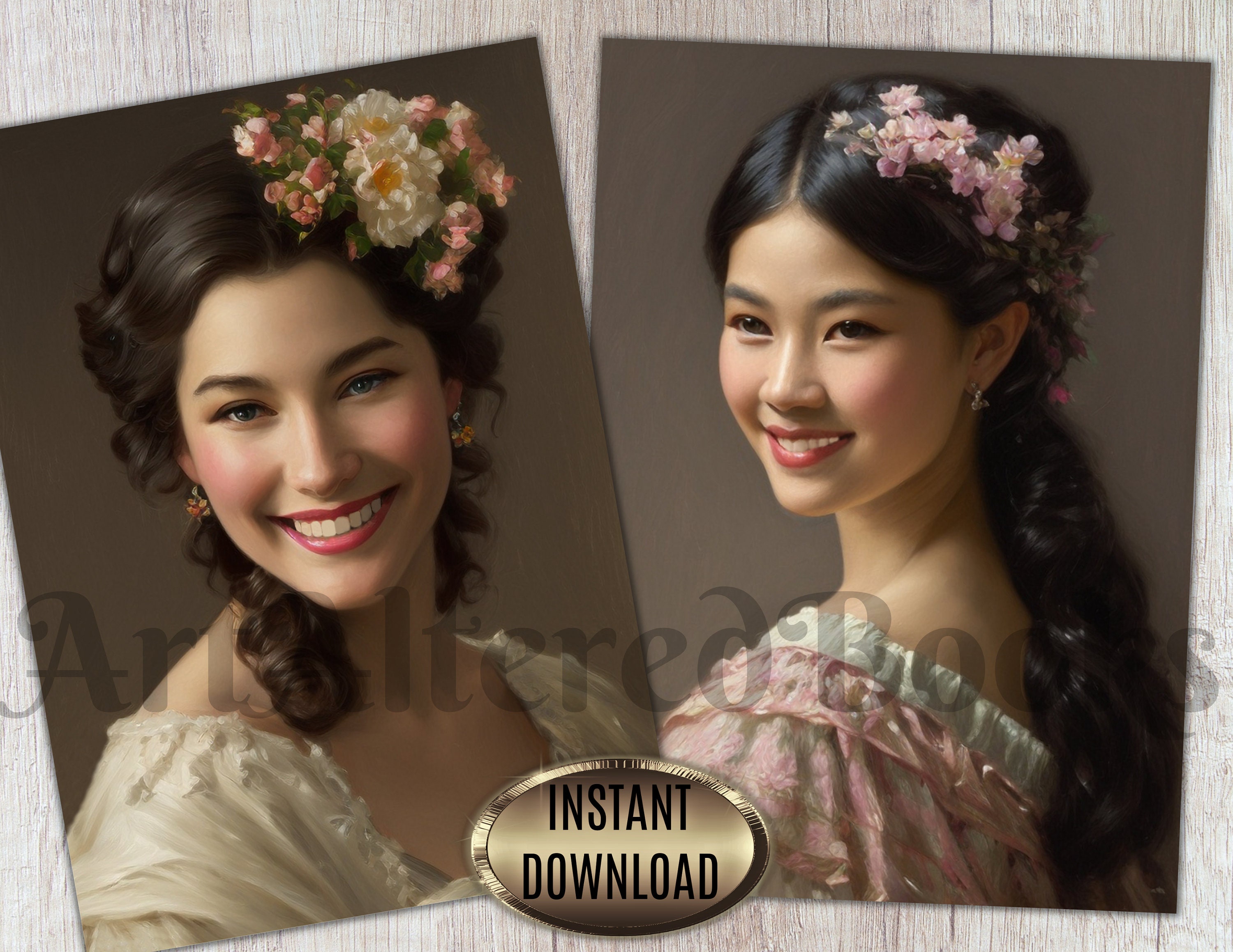 Printable Portraits of Beautiful Women in Vintage Style| Junk Journals ...