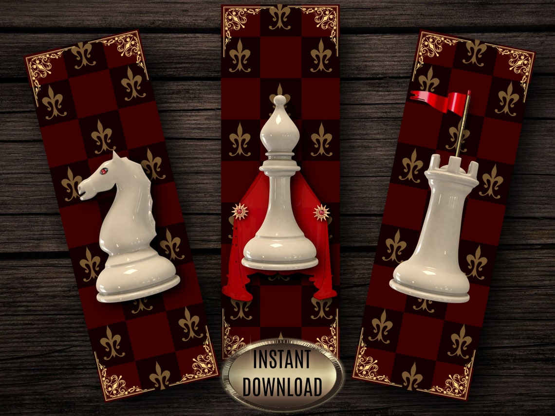 Set of 3 Printable Bookmarks With White Chess Pieces Chess Bishop ...