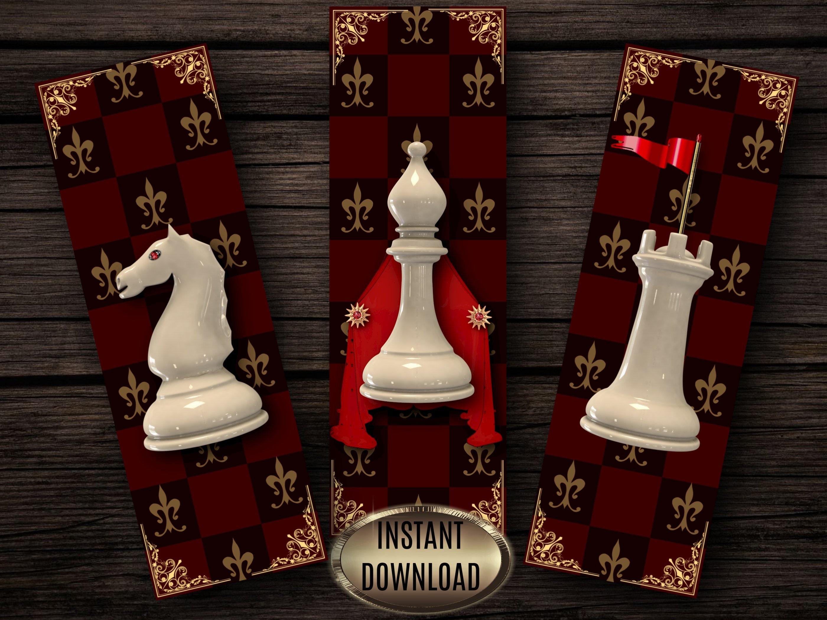 Set of 3 Printable Bookmarks With White Chess Pieces Chess Bishop ...