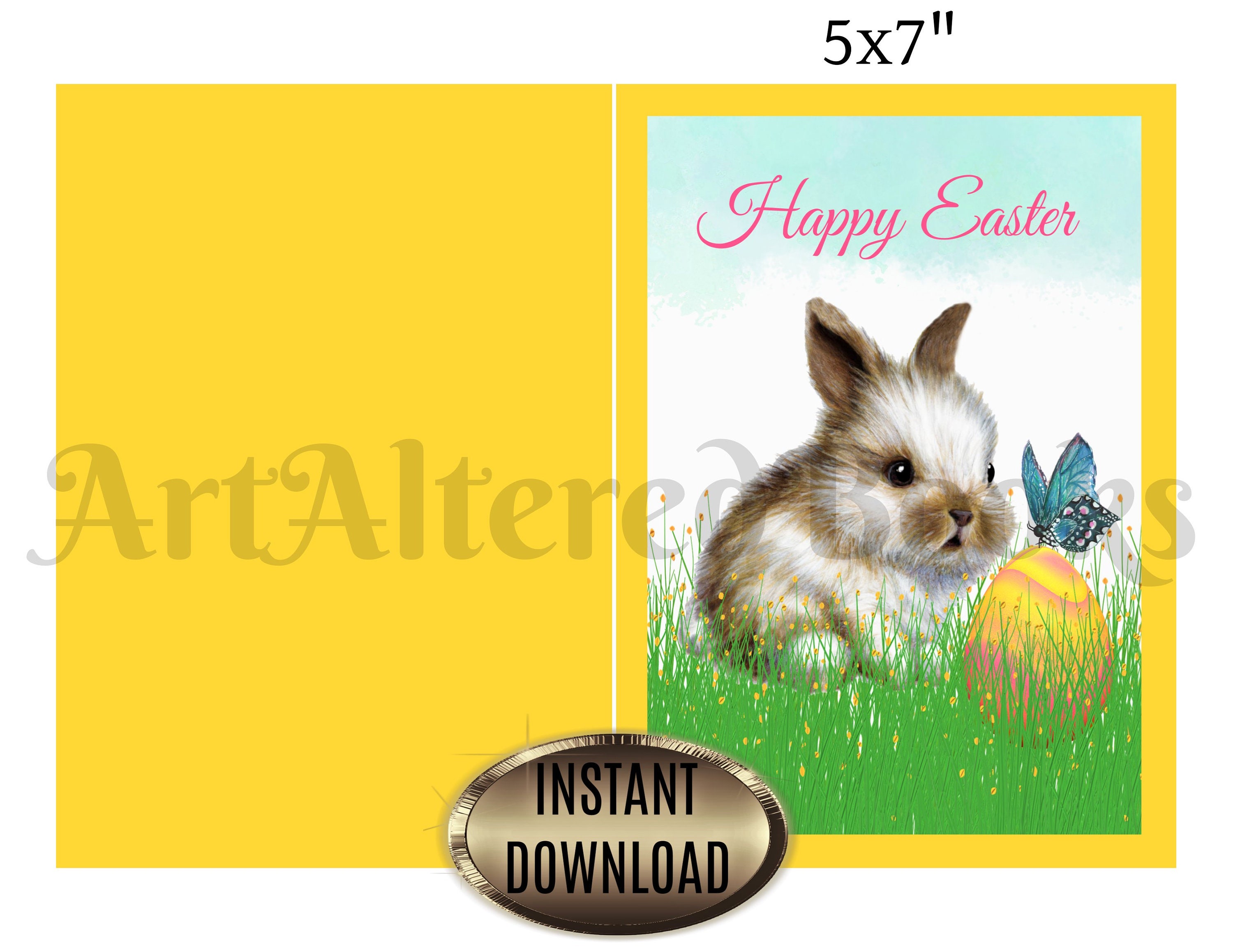 Easter Printable Card With Rabbit, Egg and Butterfly Happy Easter ...