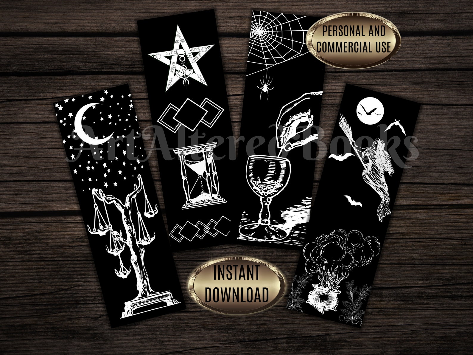 Set of 4 Witchy Printable Bookmarks| Dark Magic Bookmark| Witchcraft ...