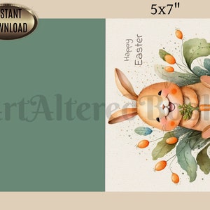 Printable Happy Easter Card With Bunny and Carrot| Easter Digital Card ...