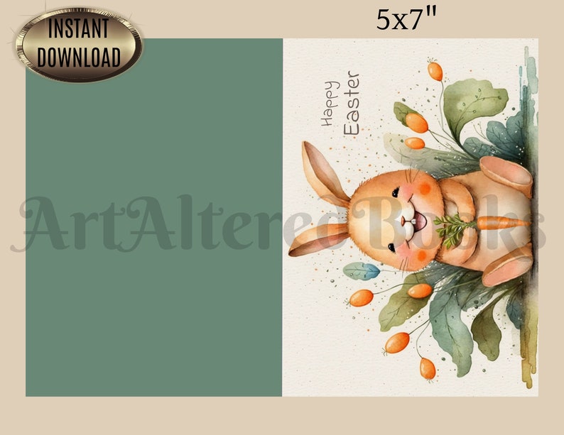 Printable Happy Easter Card With Bunny and Carrot| Easter Digital Card ...