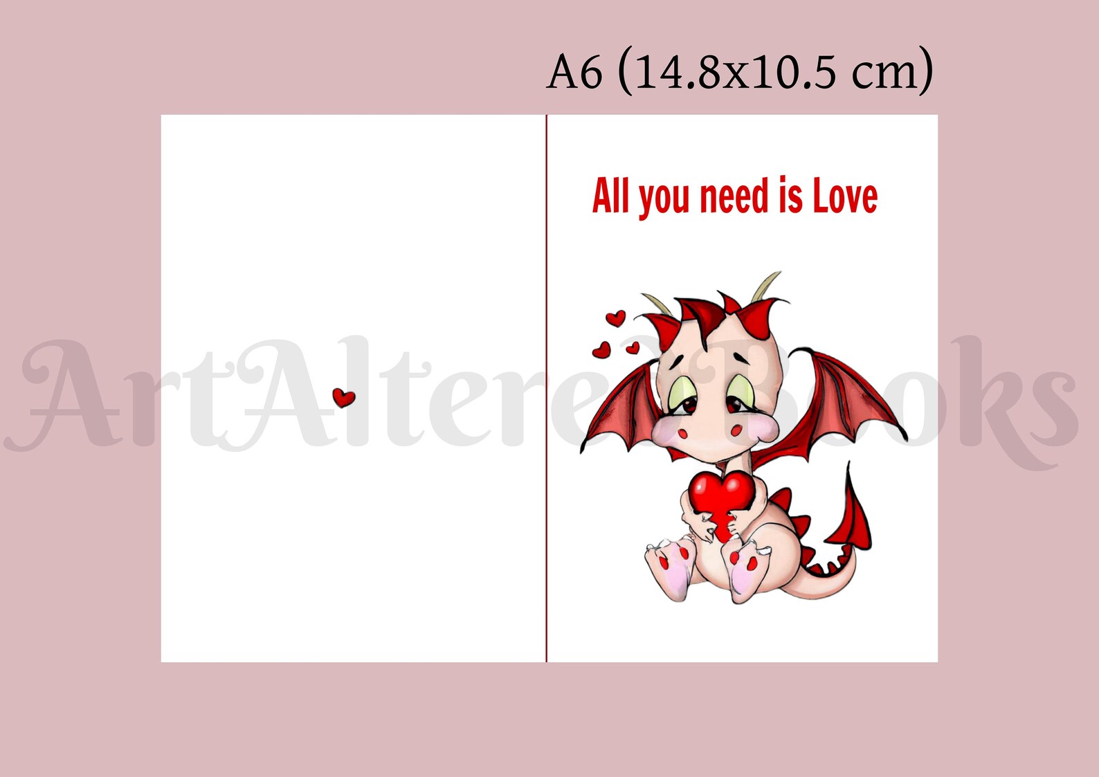 Printable Valentine's Card With Cute Dragon| Love Digital Card| 5x7 ...